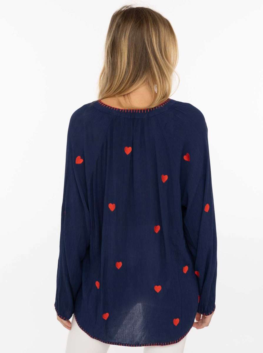 💕 Zwillingsherz Bluse "Gestickte Herzen" 100 % Viskose Marine – Astrid ...