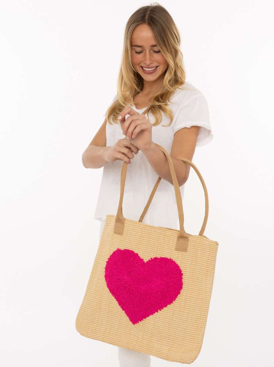 💕 Zwillingsherz XXL Strohtasche "Plüsch-Herz" Pink – Astrid`s Boutique
